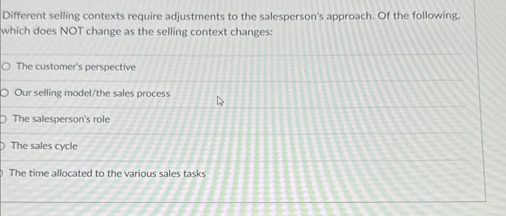 Solved Different selling contexts require adjustments to the | Chegg.com