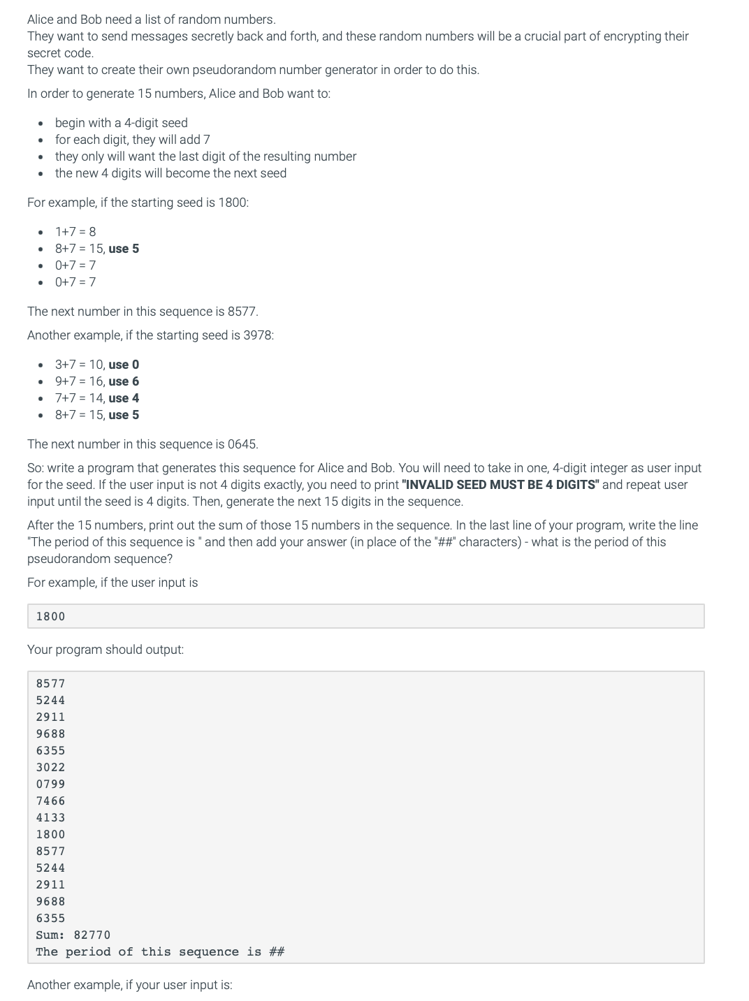 Solved Alice and Bob need a list of random numbers.They want | Chegg.com