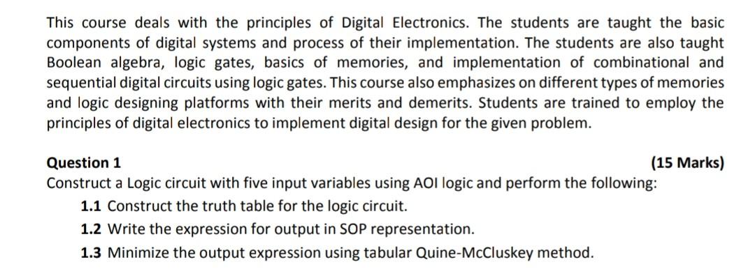 This course deals with the principles of Digital | Chegg.com