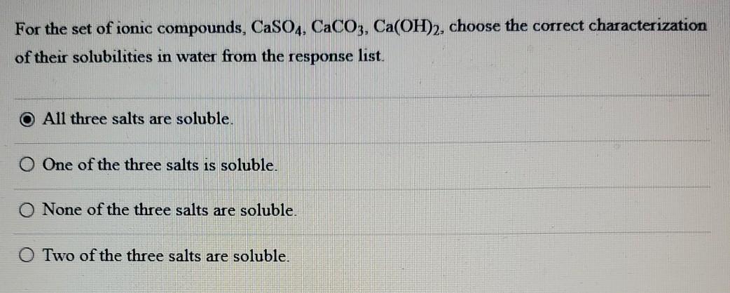 Solved For the set of ionic compounds, CaSO4, CaCO3, | Chegg.com