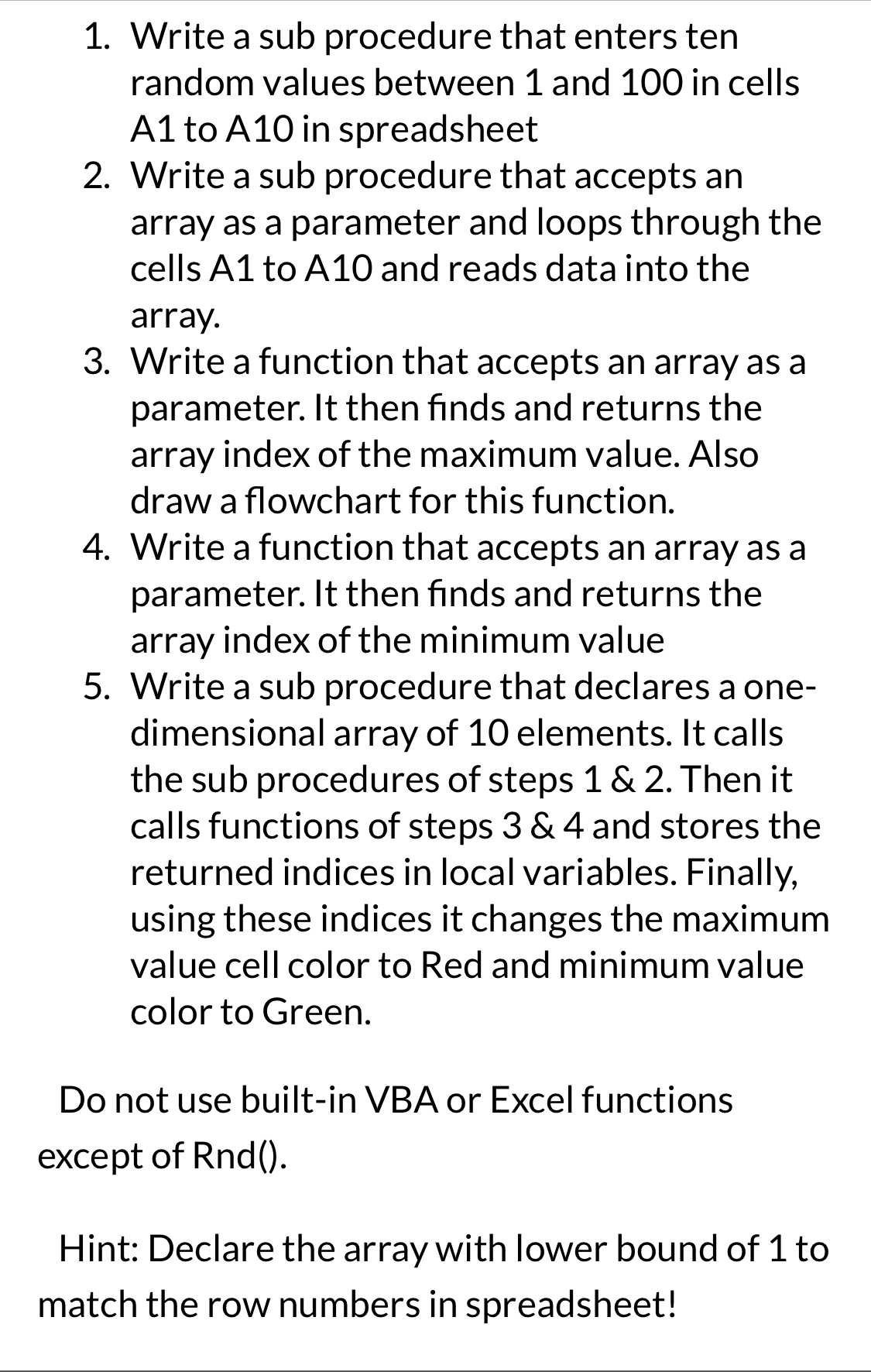 Solved Please Write In Excel Vba Write A Sub Procedure