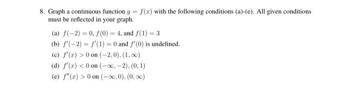 Solved 8. Graph a continuous function y=f(x) with the | Chegg.com