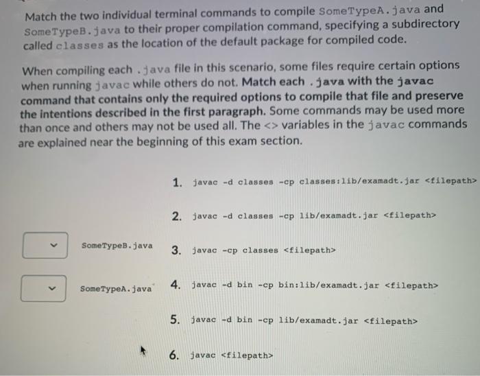 Solved Match the two individual terminal commands to compile | Chegg.com