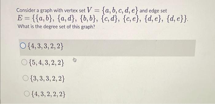Solved Consider a graph with vertex set V={a,b,c,d,e} and | Chegg.com