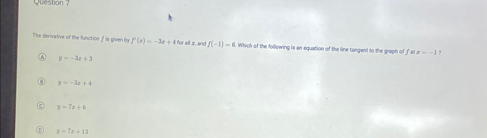Solved Question 7The derivative of the function f ﻿is given | Chegg.com