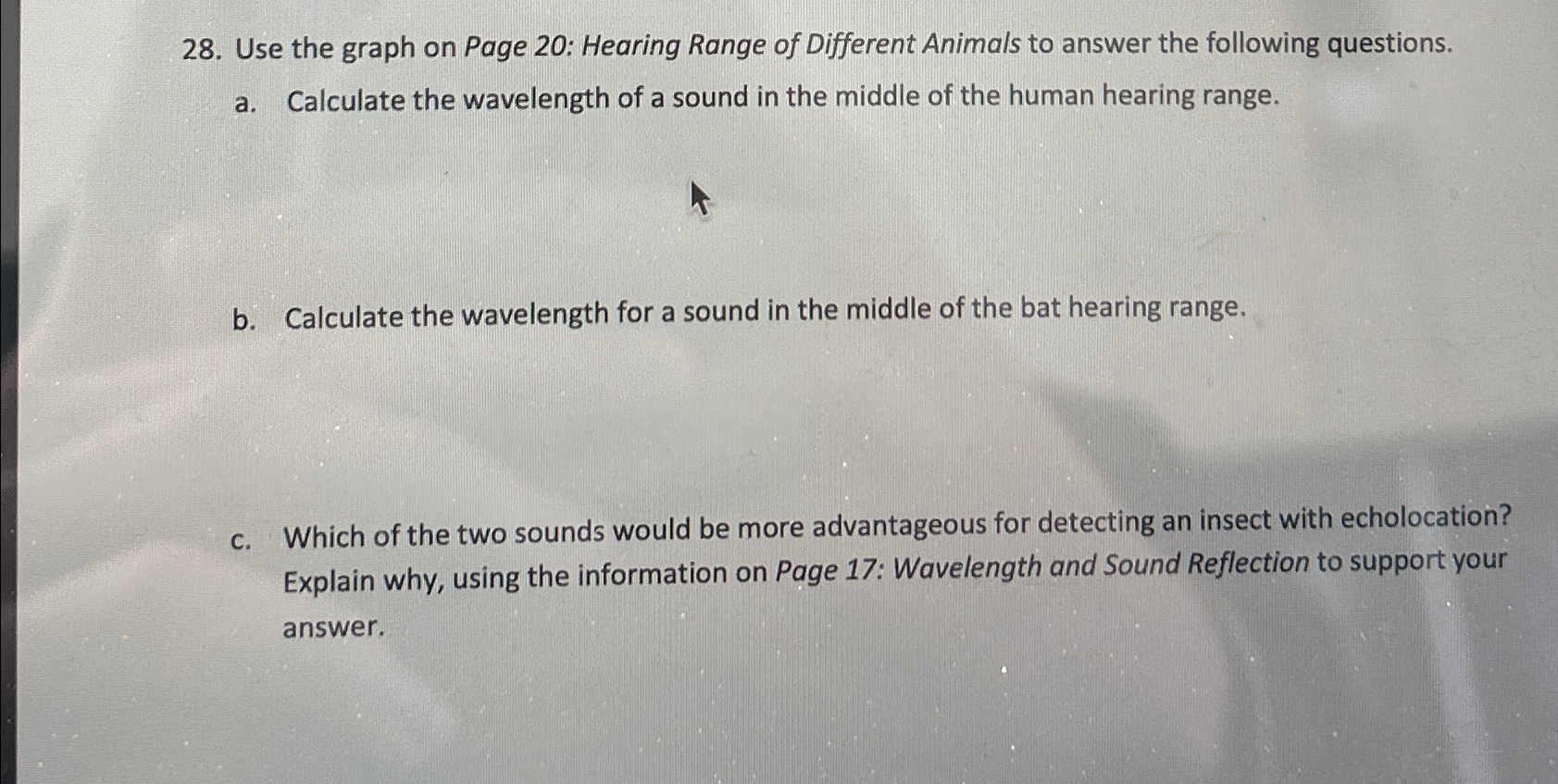 Solved Use the graph on Page 20: Hearing Range of Different | Chegg.com