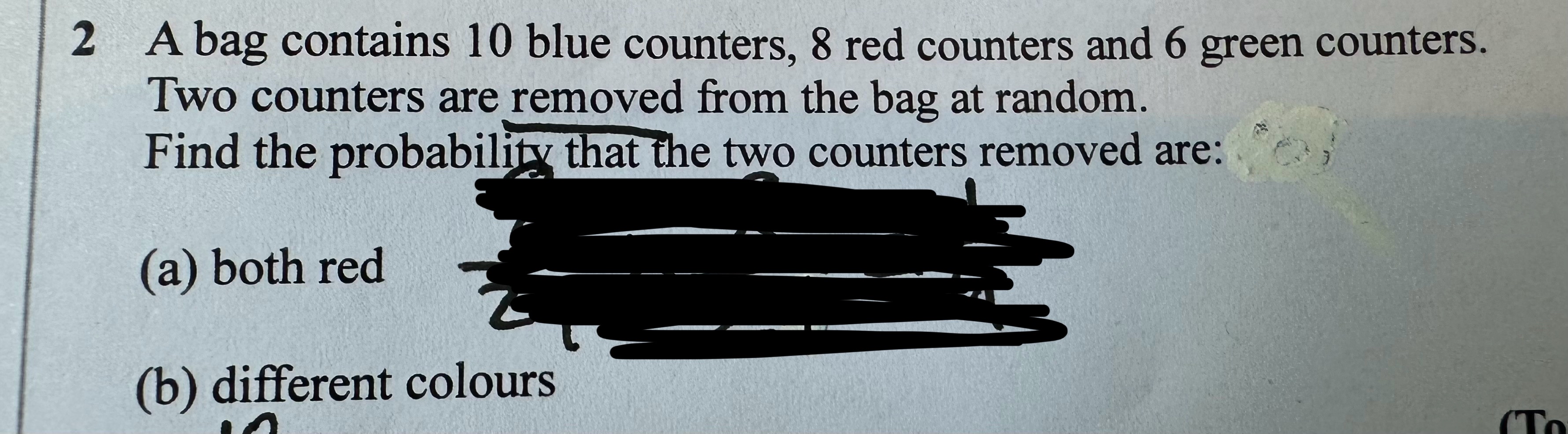 Solved 2 ﻿A bag contains 10 ﻿blue counters, 8 ﻿red counters | Chegg.com