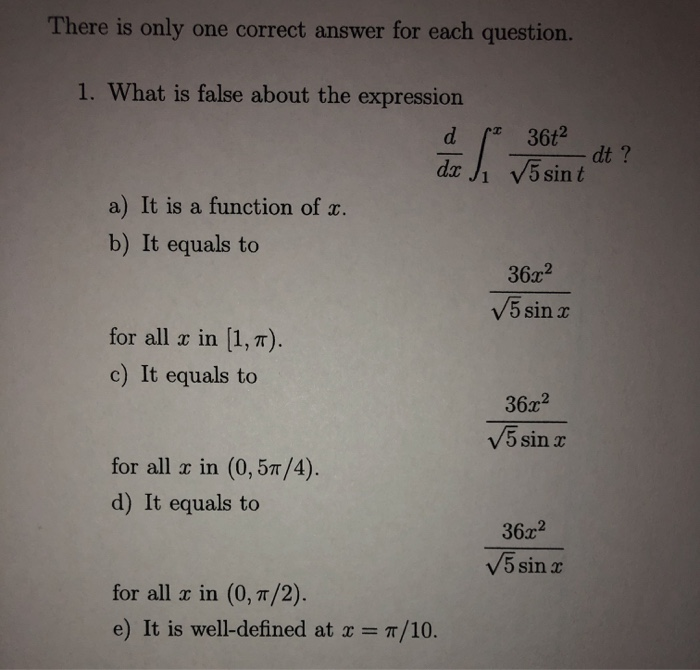 Solved There is only one correct answer for each question. | Chegg.com