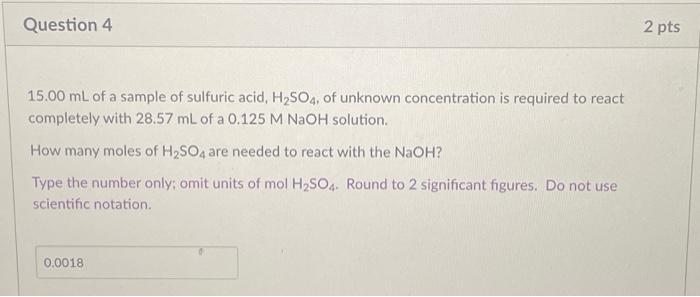 15.00 mL of a sample of sulfuric acid, H2SO4, of | Chegg.com