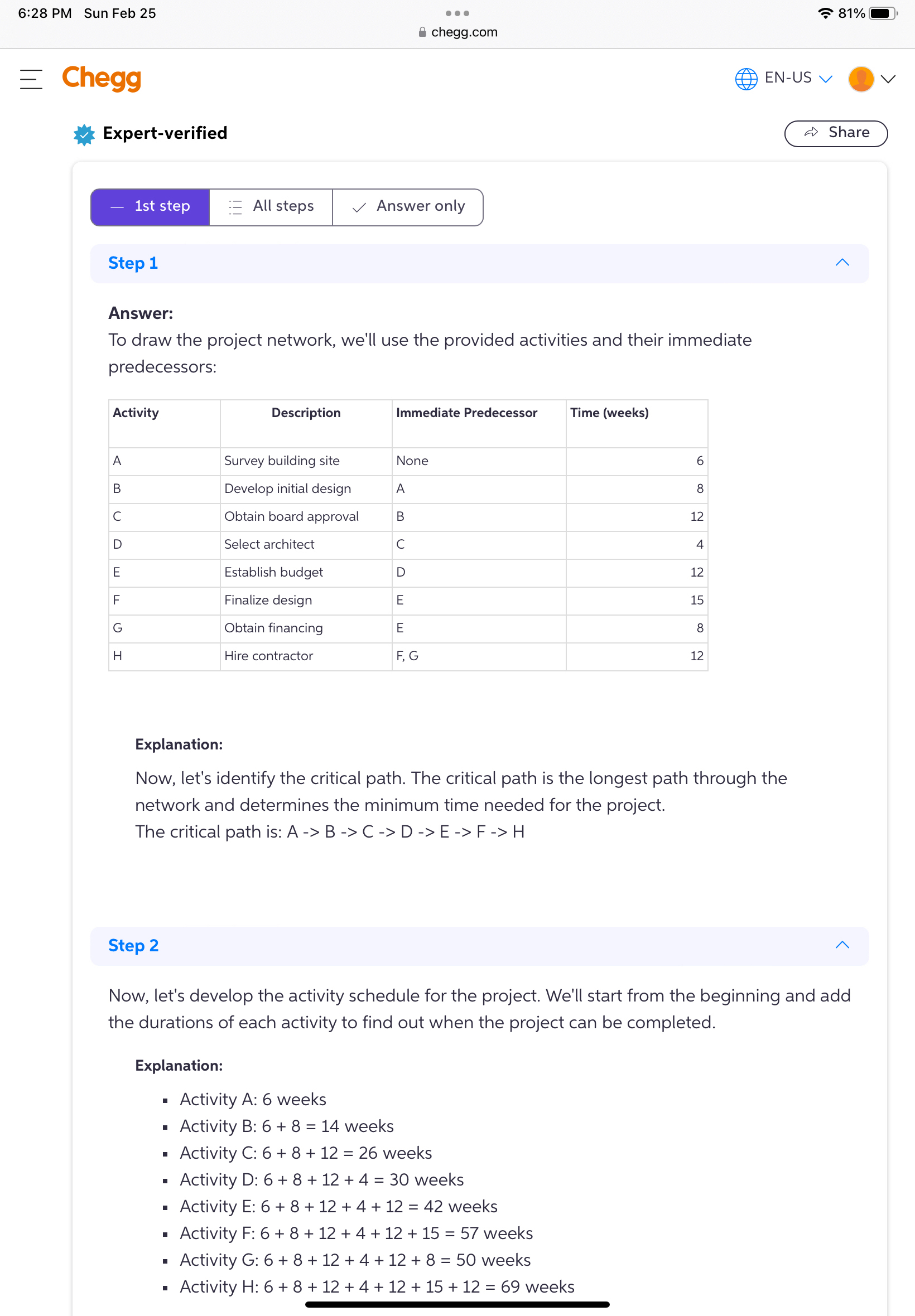 Solved please help me make a PERT/CPM graph in excel with | Chegg.com