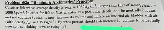 Solved Problem \#3a (10 points): Archimedes' Principle | Chegg.com