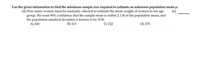 Solved Use the given information to find the minimum sample | Chegg.com