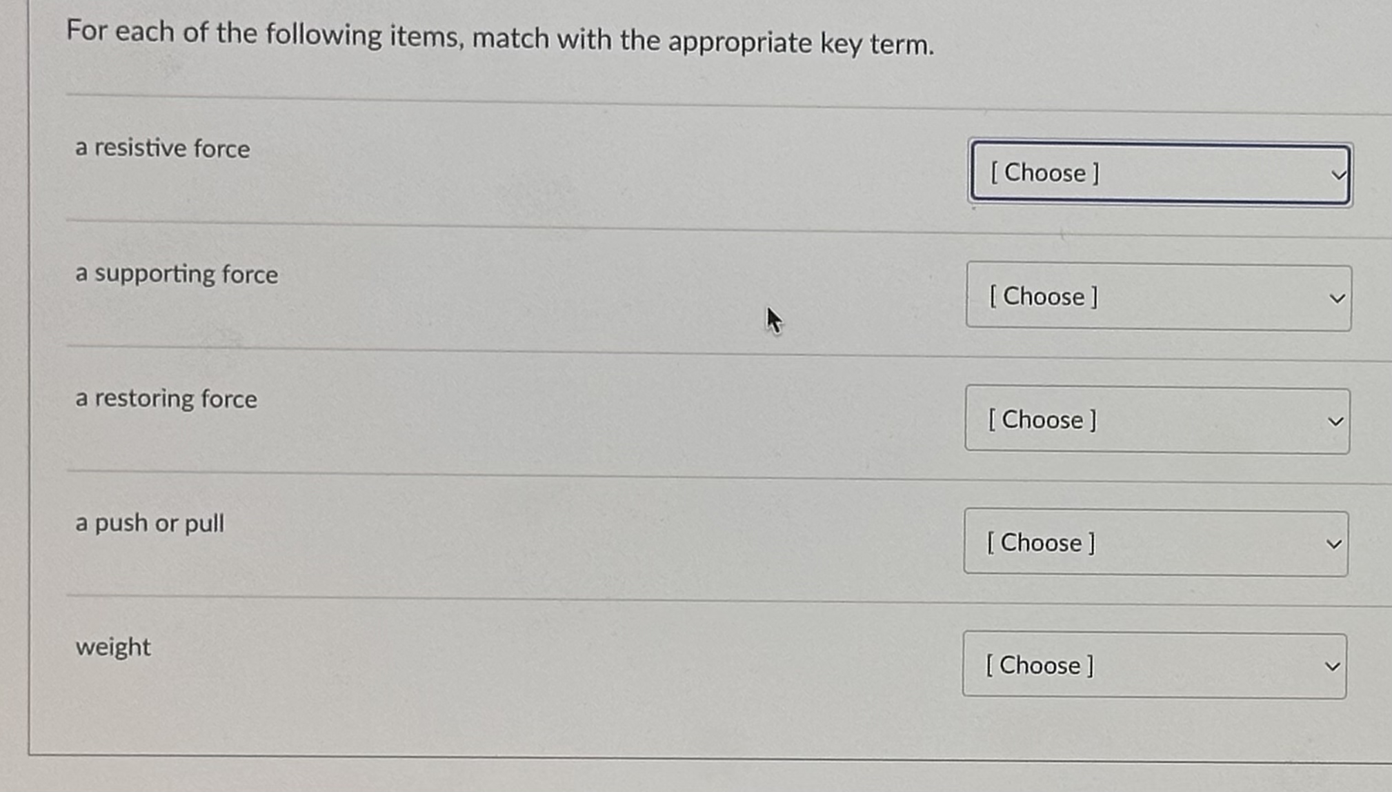 Solved For each of the following items, match with the | Chegg.com