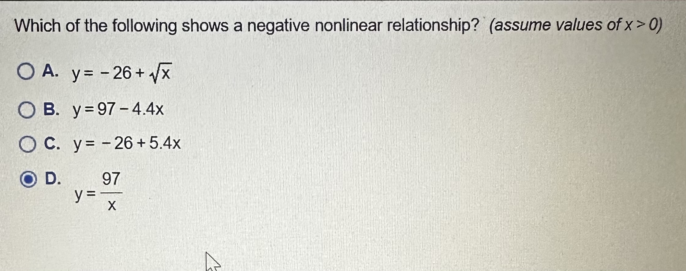 Solved Which of the following shows a negative nonlinear | Chegg.com