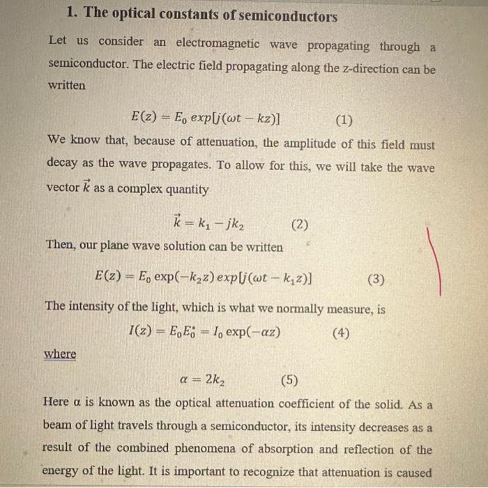 Solved 1. The optical constants of semiconductors Let us | Chegg.com