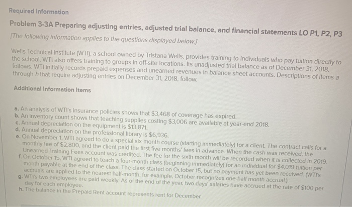 Solved Required information Problem 3-3A Preparing adjusting | Chegg.com