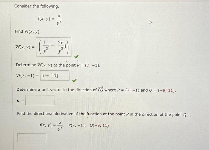 Solved Consider the following. f(x,y)=y2x Find ∇f(x,y). | Chegg.com