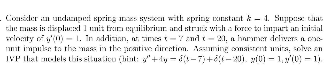 Solved Consider an undamped spring-mass system with spring | Chegg.com