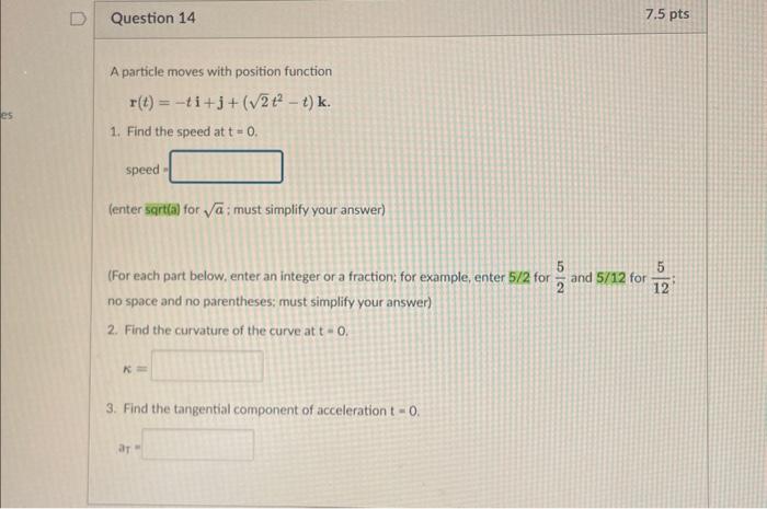 Solved A particle moves with position function | Chegg.com