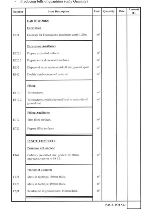 Solved 2. Bills of Quantities The plan of and typical | Chegg.com