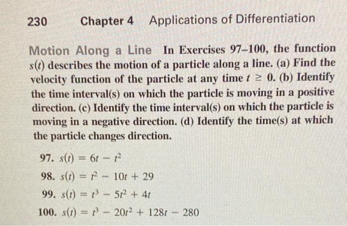 Solved Motion Along a Line In Exercises 97-100, the function | Chegg.com