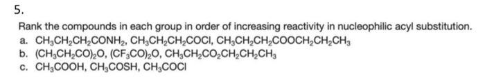 Solved Rank the compounds in each group in order of | Chegg.com