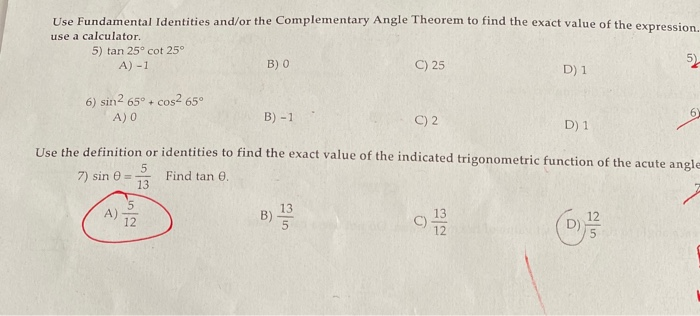 Solved Use Fundamental Identities and/or the Complementary | Chegg.com
