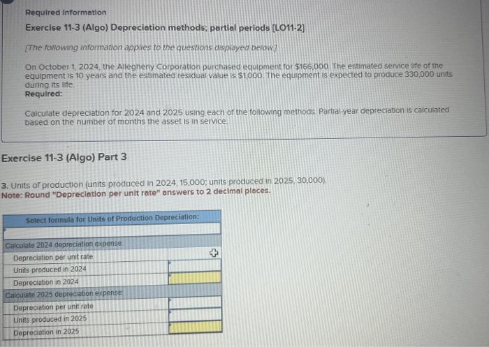 Solved Requitred Information Exercise 11-3 (Algo) | Chegg.com