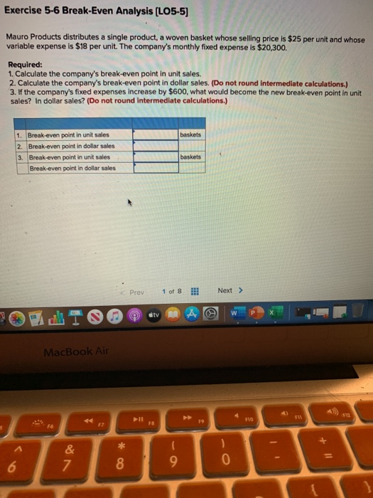 Solved Exercise 5-6 Break-Even Analysis (LO5-5] Mauro | Chegg.com
