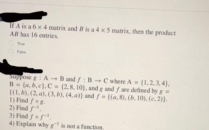 Solved If A is a 6×4 matrix and B is a 4×5 matrix, then the | Chegg.com