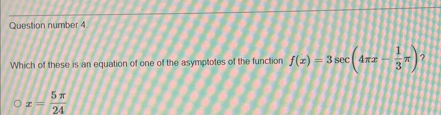 Solved Question number 4.Which of these is an equation of | Chegg.com
