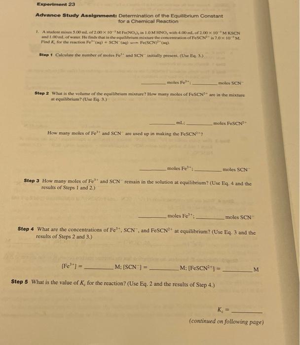 Solved Experiment 23 Advance Study Assignment: Determination | Chegg.com