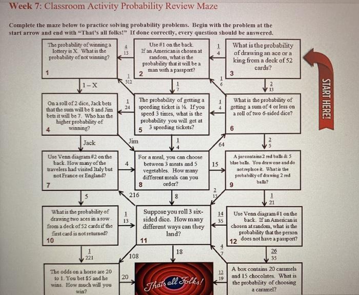 Week 7: Classroom Activity Probability Review Maze 4 | Chegg.com