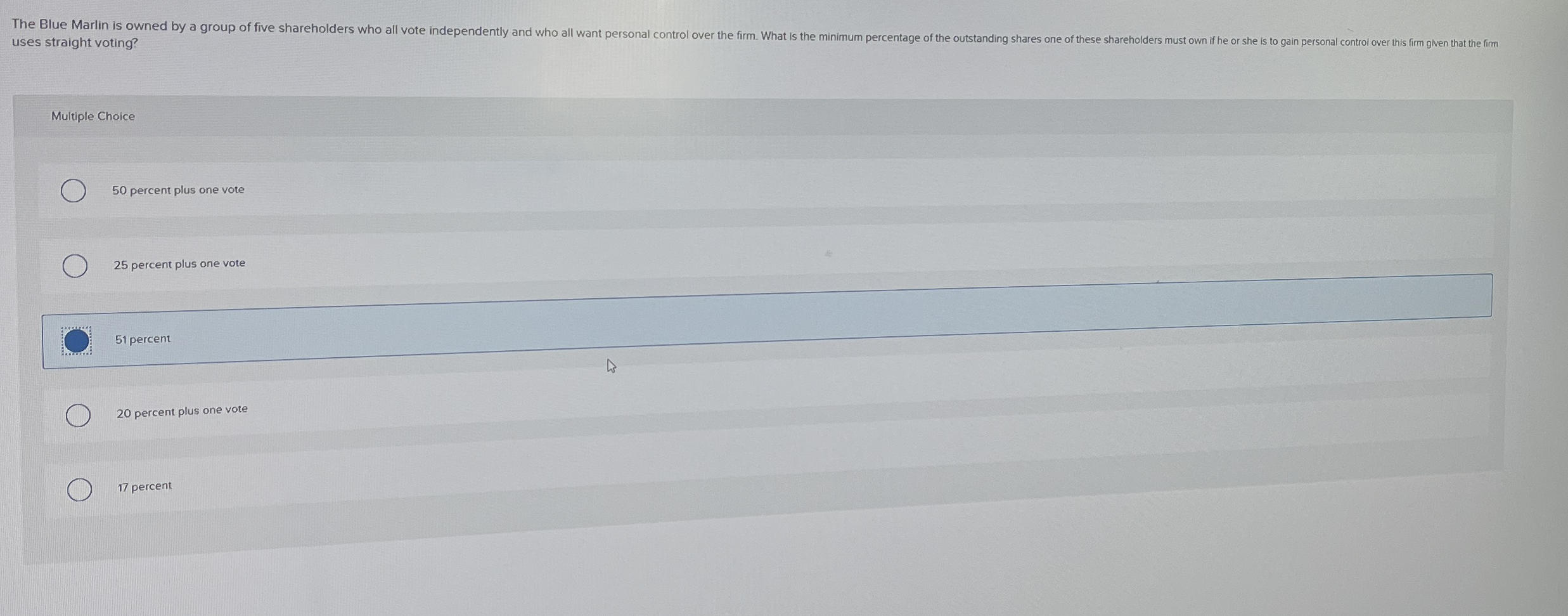 Solved uses straight voting?Multiple Choice50 ﻿percent plus | Chegg.com