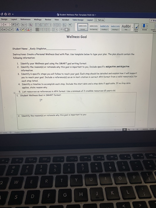 Solved References sha Design Layout AN Student Wellness Plan | Chegg.com