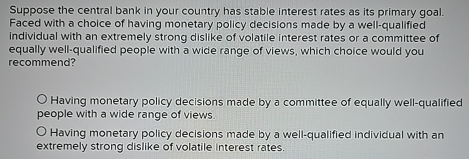 Solved Suppose the central bank in your country has stable | Chegg.com