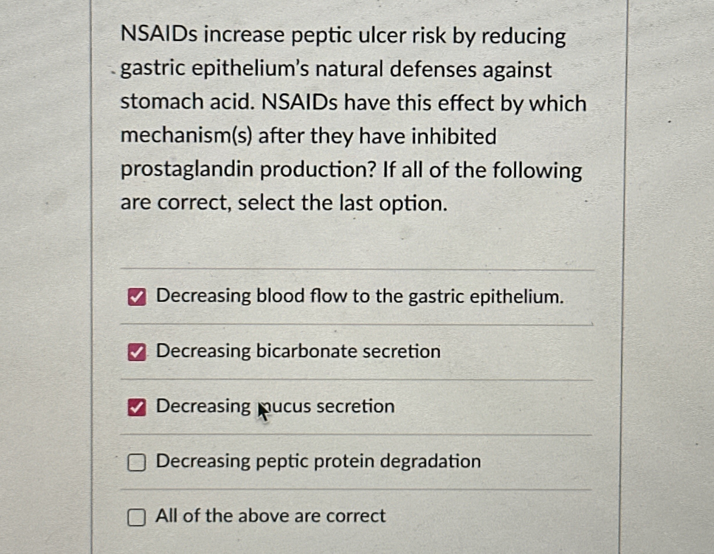 Solved NSAIDs increase peptic ulcer risk by reducing gastric | Chegg.com