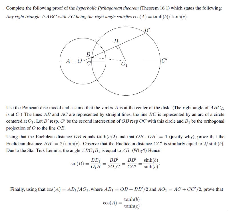 Solved Complete the following proof of ﻿the hyperbolic | Chegg.com