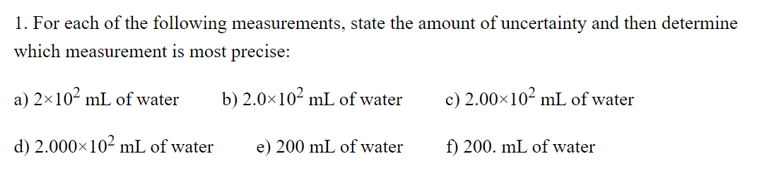 Solved For each of ﻿the following measurements, state the | Chegg.com