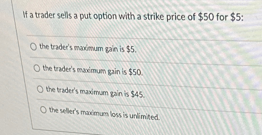 If a trader sells a put option with a strike price of | Chegg.com