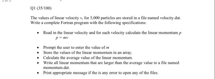 Solved QI (35/100) The values of linear velocity v, for | Chegg.com