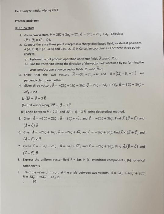 Solved 1. Determine the unit vector from the origin to the | Chegg.com