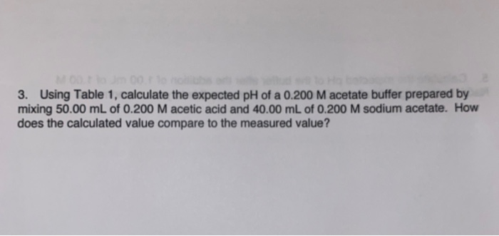Solved 3. Using Table 1, calculate the expected pH of a | Chegg.com