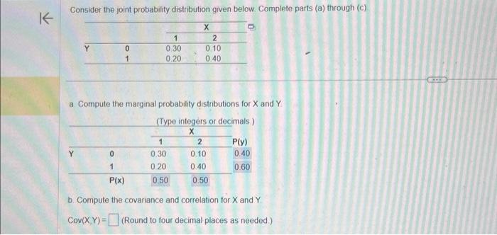 Solved Consider the joint probability distribution given | Chegg.com