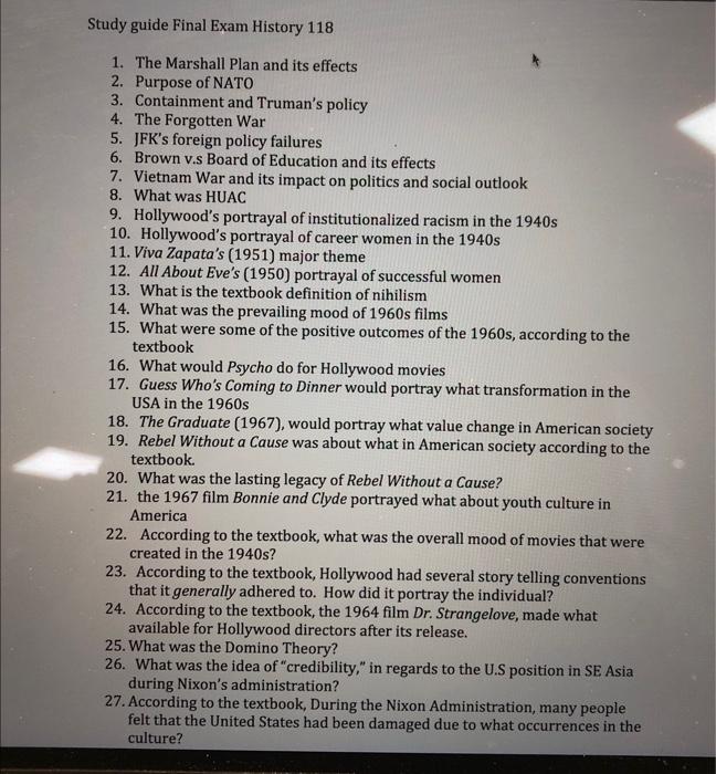 Study guide Final Exam History 118 1. The Marshall | Chegg.com