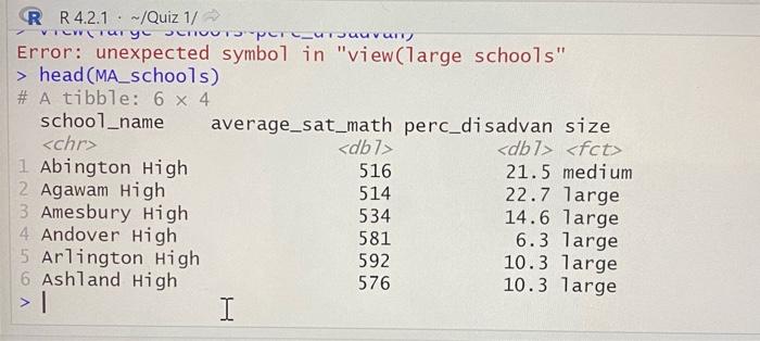 Solved Error: unexpected symbol in "view(Targe schools" > | Chegg.com