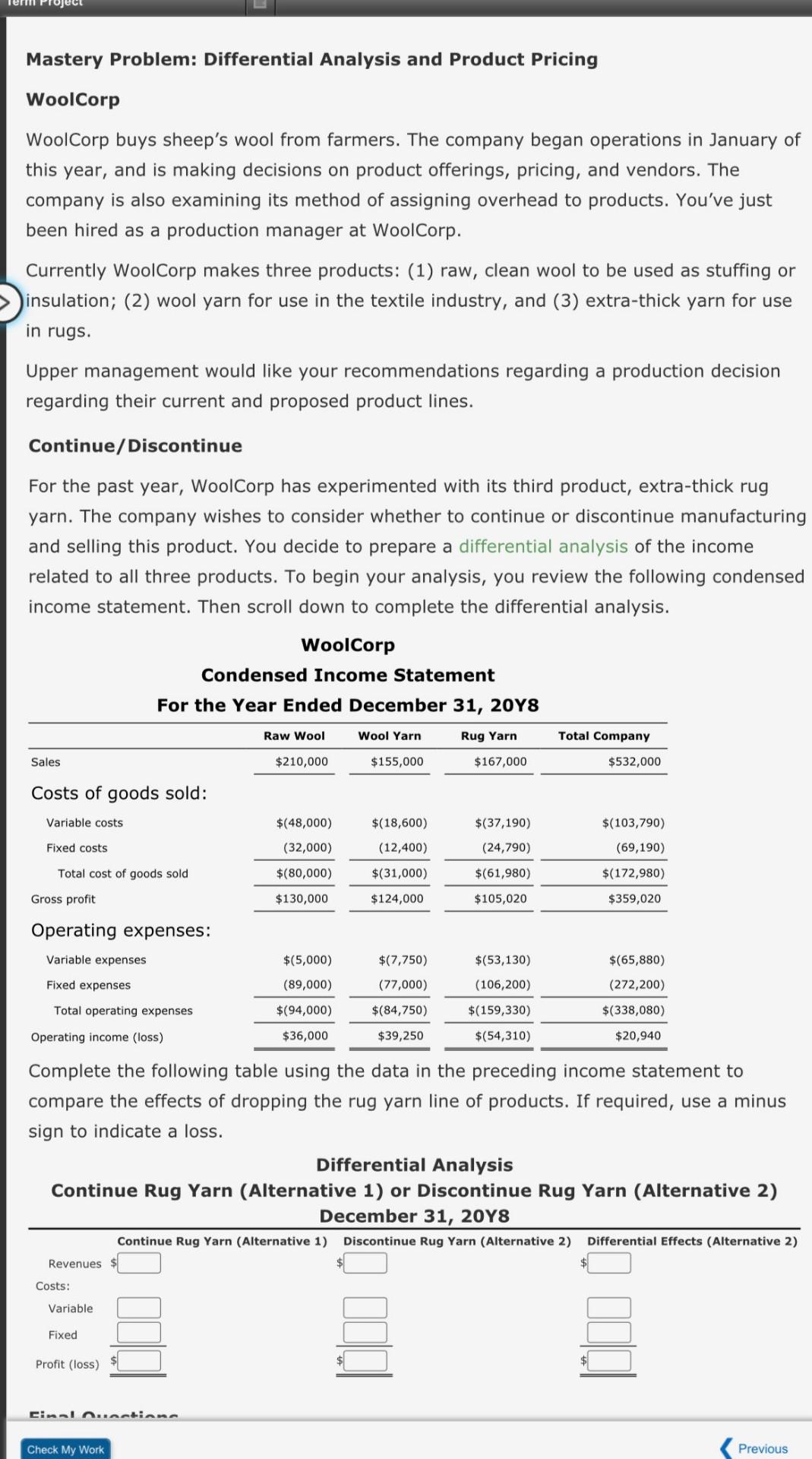 Solved Mastery Problem: Differential Analysis and Product | Chegg.com Solved Mastery Problem: Differential Analysis and Product | Chegg.com