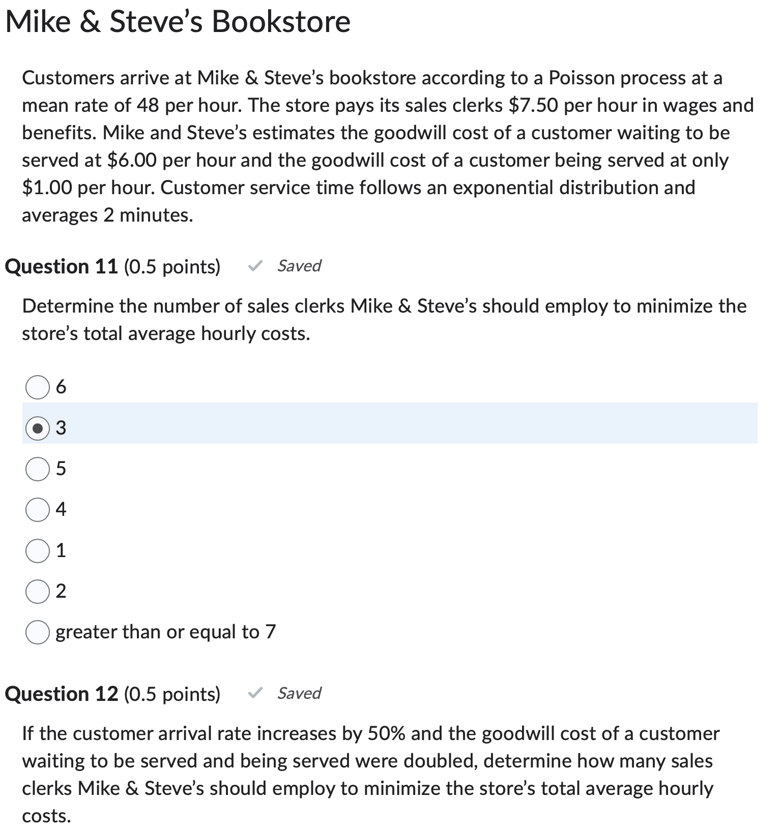 Solved (1 ﻿points) ﻿Customers arrive at Mike & Steve’s | Chegg.com