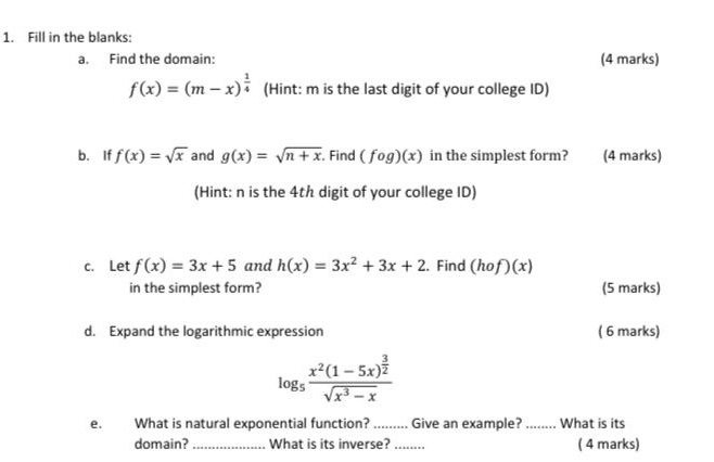 Solved 1. Fill in the blanks: a. Find the domain: f(x) = (m | Chegg.com