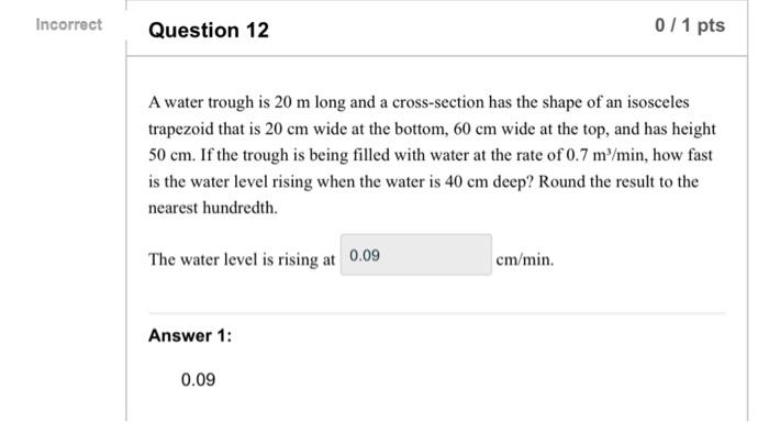 Solved A water trough is 20 m long and a cross-section has | Chegg.com